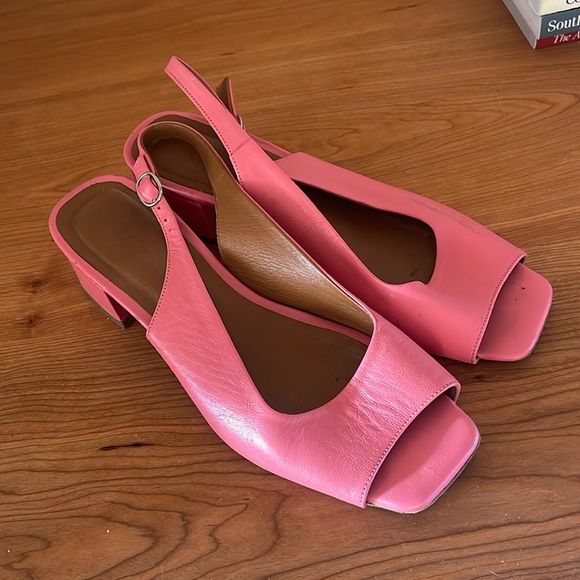 BY FAR | Shoes | By Far Pink Leather Low Heel Slip Shoe | Poshmark